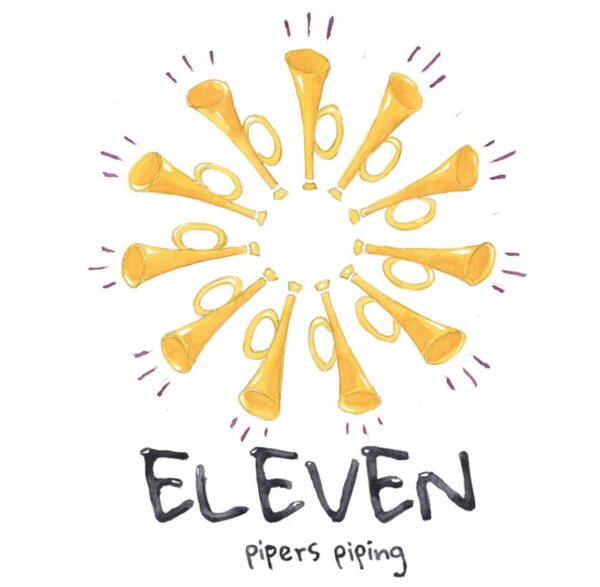 11 Pipers Piping in Watercolor (Step by Step Lesson)