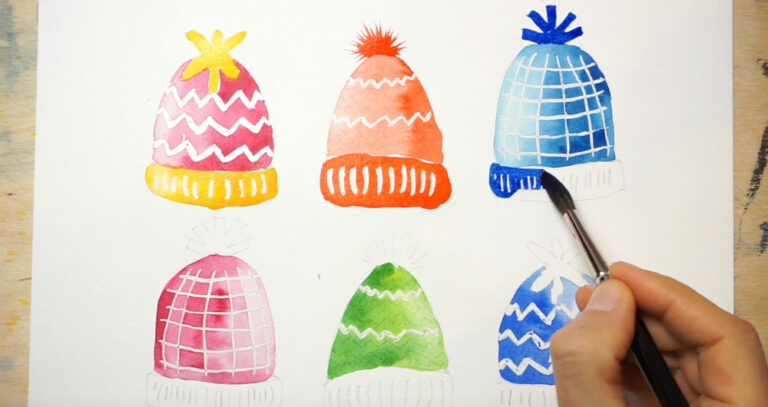 Watercolor Winter Wooly Hats! (Step by Step Tutorial)