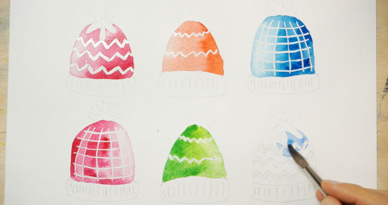 Watercolor Winter Wooly Hats! (Step by Step Tutorial)