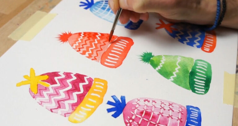 Watercolor Winter Wooly Hats! (Step by Step Tutorial)